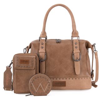 Montana West Wrangler Arzttaschen-Set f&uuml;r Damen, Top-Griff, Umh&auml;ngetasche mit Handy-Handtaschen und M&uuml;nzb&ouml;rse, 3-teilig, Auff&auml;lliges Khaki, Einheitsgr&ouml;&szlig;e