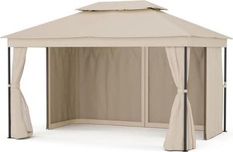 Blumfeldt Mondo Dual Tonnelle 3x4 - Double Toit & Moustiquaires, Armature M&eacute;tallique R&eacute;sistante, Rideaux Inclus, Tonnelle de Jardin, Facile &agrave; Assembler, Beige