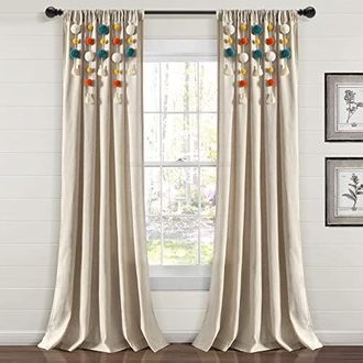 Lush Décor Boho-Fenstervorhang mit Quaste, Leinen, 213,4 x 132,1 cm, Türkis und Orange (Einzelnes Panel)