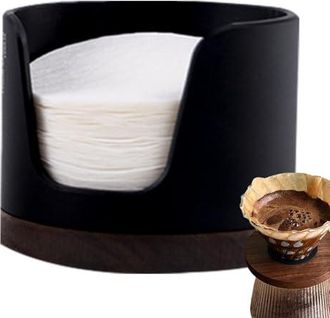 Generico Porte-filtre à café portable - Distributeur de filtre en papier avec couvercle en bois - Récipient rond rustique pour Maker Station, verre de stockage