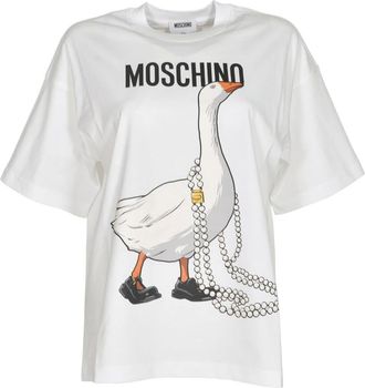Moschino Femme, Tops, Blanc, Taille: 38 FR T-shirt en jersey de coton Oie