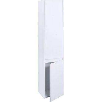 Hhg H&auml;ngeschrank HHG 630, Badschrank Highboard Hochschrank, mvg Melamin 2 T&uuml;ren 3 F&auml;cher 160x33cm wei&szlig;