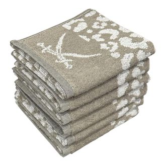 Sansibar G&auml;stetuch-Set Leo (6-teilig) - 100% Baumwolle, 550 g/m&sup2; Zwirnfrottier, edles Leo-Muster S&auml;beln, weich & saugstark - 30&times;50 cm (Taupe/Sand)