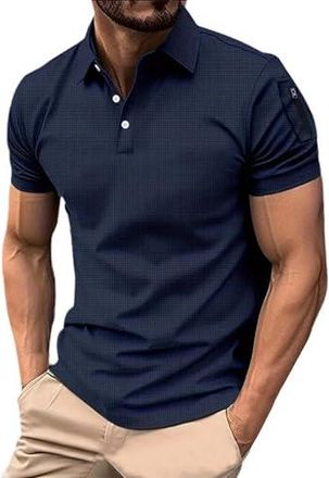 Generic Polo de golf à 3 boutons à col côtelé pour homme - Chemise boutonnée à col rabattu - Chemises Henley avec poches à fermeture éclair - Chemise de trava