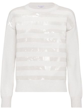 Brunello Cucinelli pull en cachemire &agrave; rayures - Blanc