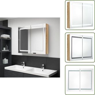 vidaXL Armoire de salle de bain &agrave; miroir LED Ch&ecirc;ne 80x12x68 cm - Armoire Salle De Bain - Miroir Led - Meuble Salle De Bain - &Eacute;clairage Salle De Bain