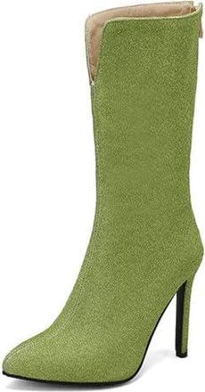 Generic Escarpins &agrave; paillettes &agrave; bout pointu et &agrave; talon aiguille avec fermeture &eacute;clair lat&eacute;rale mi-mollet pour femme, Vert, 37.5 EU