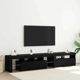 vidaXL Vidaxl - Cabinets tv 2 pcs avec lumi&egrave;res led Ch&ecirc;ne noir Bois ding&eacute;nierie
