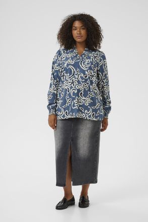 Kaffe Curve Kurzarm-Bluse KCmahlia Regular fit blue white