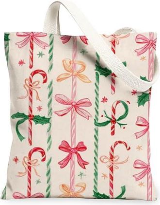 Generic Sacs fourre-tout en toile de sucre dorge de No&euml;l, sacs d&eacute;picerie r&eacute;utilisables, vintage, l&eacute;gers et lavables, cr&egrave;me, 13x15 Inch