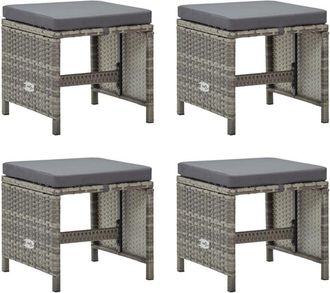 vidaXL Tabourets de jardin lot de 4 avec coussins R&eacute;sine tress&eacute;e Gris Vidaxl
