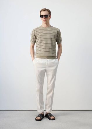 Mango T-shirt coton maille rayures beige - Homme - XXL - MANGO MAN