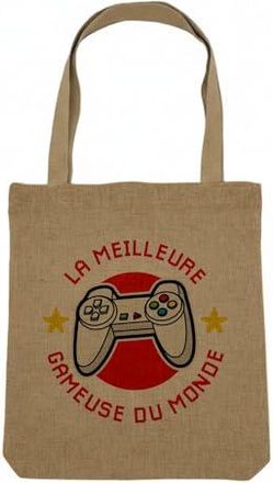 Fabulous Sac Shopping Tote Bag Aspect Lin - La Meilleure Gameuse du Monde Gaming Retro Gamer - Sac de Courses Toile Epaisse 360g Beige Naturel Cabas Port&eacute; Epau