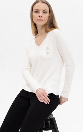 Passioni Strickpullover mit Tasche und Glitzer-Detail