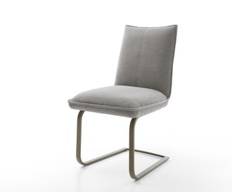 DELIFE Freischwinger Lelio-Flex Strukturstoff Soft Grau Freischwinger flach Effektfinish Titan Taschenfederkern, Esszimmerst&uuml;hle