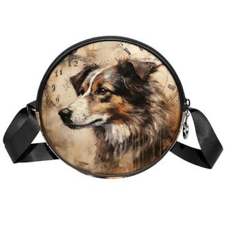 Generic Sac &agrave; bandouli&egrave;re rond pour femme, petit sac &agrave; bandouli&egrave;re vintage avec fermeture &eacute;clair, bretelles r&eacute;glables, sac &agrave; main rond d&eacute;contract&eacute; pour femmes