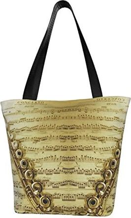AOOEDM Fl&ucirc;te musique sac d&eacute;picerie r&eacute;utilisable sac &agrave; provisions sac &agrave; bandouli&egrave;re d&eacute;contract&eacute; sac &agrave; main pour hommes femmes sac de march&eacute; ECO sac de plage f