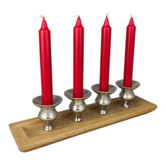 Goldbach Geschenkartikel 4er Kerzenhalter Advent aus Alu und Holz 33cm Adventskranz Kerzenständer Schale