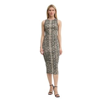 Michael Kors Robe mi-longue drap&eacute;e en jersey stretch imprim&eacute; serpent - Femme - Robes - Beige - Taille: 36 FR