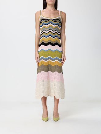 La DoubleJ Robe midi en crochet &agrave; zigzag multicolore avec encolure carr&eacute;e