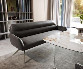 DELIFE Esszimmerbank Taya-Flex 200 cm Mikrofaser Anthrazit Vintage Kreuzgestell kantig Effektfinish Titan Taschenfederkern, B&auml;nke