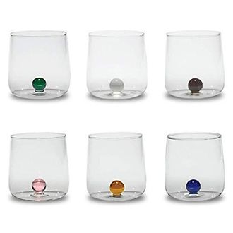 Zafferano Bilia Tumbler Set 6 Verres &agrave; Eau Transparents avec Bille de 6 diff&eacute;rentes Couleurs