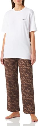 Calvin Klein Damen Pyjama-Set Lang, Braun (Floral Shadows/Mauve), XS