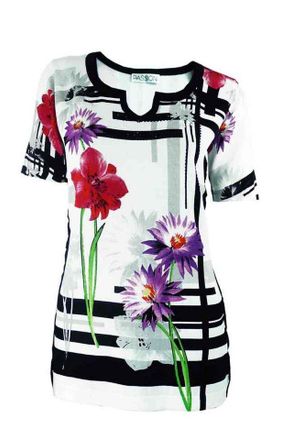 Passioni T-Shirt mit Geometrischem Muster und Blumen-Mix