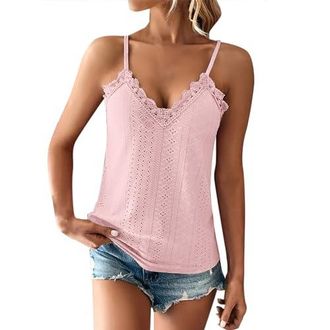 Generic D&eacute;bardeur en dentelle pour femme avec bordure en dentelle - D&eacute;bardeur sexy en coton - Col en V - &Eacute;l&eacute;gant et ajust&eacute; - Bretelles spaghetti, RD2., XXL