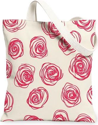 Generic Sac fourre-tout en toile pour la Saint-Valentin - Motif floral rose - 33 x 38 cm - R&eacute;utilisable - Motif floral romantique - Pour femme - D&eacute;coration de