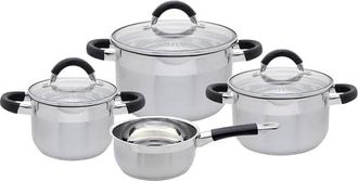 ELO Topfset Basic Black Steam 4tlg, Edelstahl, dosiertes Abdampfen, energiesparender Kapselboden, Volumenskala, silberfarben