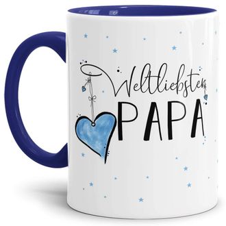 Tassendruck Tasse mit Spruch f&uuml;r die Weltliebster Papa - Kaffeetasse/Familie/Geschenk-Idee/Mug/Cup/Innen & Henkel Dunkelblau