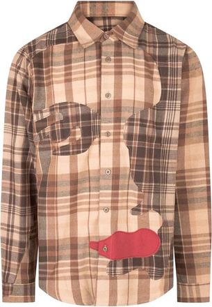 KidSuper Studios Patchwork Face Flann - - Shirts - Herren - Braun - M