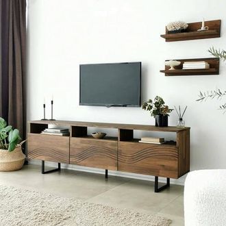 Dmora Solanis, Wohnzimmerm&ouml;bel, niedriger Schrank f&uuml;r TV, Wandbasis, 170 x 30 x 40 cm, Walnuss