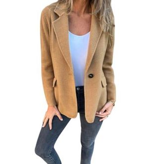 Generic Blazer pour femme - Couleur unie - Blazer d&eacute;contract&eacute; - Veste de travail habill&eacute;e &agrave; simple boutonnage, marron, XXL