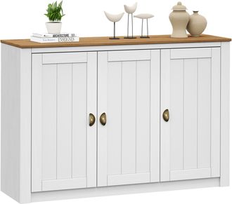 IDIMEX Sideboard Bolton aus Kiefer in weiß/braun, Kommode mit 3 Türen und Muschelgriffen, Buffetschrank aus Massivholz inkl. Einlegeböden