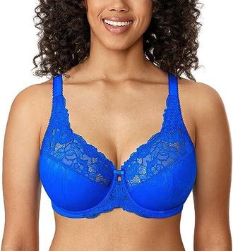 Delimira Femme Soutien Gorge Grande Taille Minimiseur avec Armature Dentelle Non Rembourré Bleu Céleste 100I