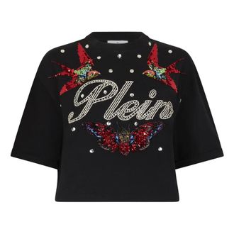 Philipp Plein Cropped T-Shirt Tattoo Strass - - Tops - Damen - Schwarzk - S