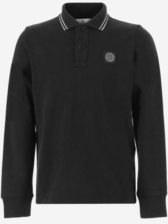 Stone Island Boys Cotton Polo Shirt With Logo Black T-shirts And Polos