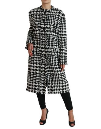 Dolce & Gabbana Womens Black White Houndstooth Trench Coat Jacket And Clothing