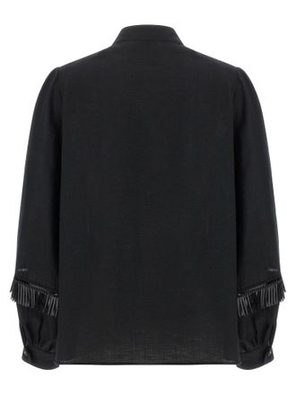 Kiton Linen with Fringe Detail Shirt - Black