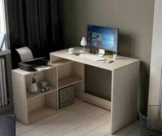 Dmora Schreibtisch Arros, Mehrzweckschreibtisch, Bürotisch für PC, Eckschreibtisch, 112x101 h77 cm, Eiche und Weiß