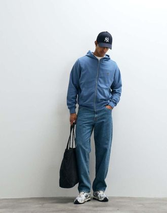 Abercrombie & Fitch Kapuzenjacke in verwaschenem Blau mit Markenlogo und Rei&szlig;verschluss