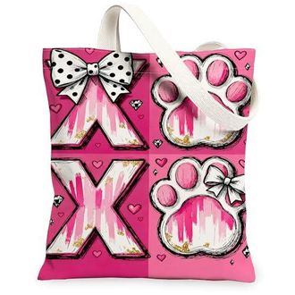 Generic Sacs fourre-tout en toile avec imprim&eacute; de patte de coeur, joli motif noeud, sacs d&eacute;picerie, sacs d&eacute;picerie r&eacute;utilisables, &eacute;l&eacute;gants et l&eacute;gers pour la S