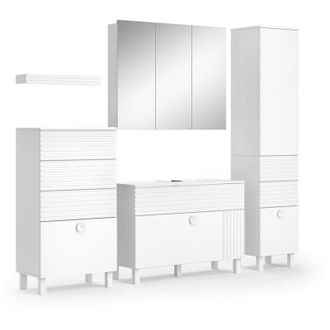 Vicco Ensemble de meubles de salle de bain Sola, Blanc, 4 parties