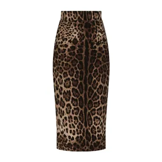 Dolce & Gabbana Femme, Jupes, Brun, Taille: 40 FR Jupe taille haute imprim&eacute; l&eacute;opard