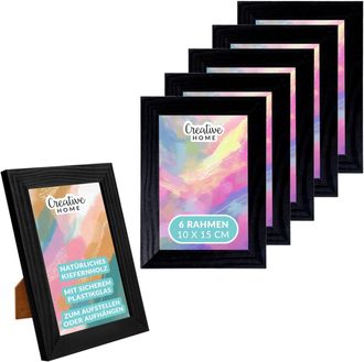 Creative Home 4er Schwarz Bilderrahmen 10x15 cm Set | Unlackiert Fotorahmen aus Kiefern-Holz | mit Rückwand zum Auf-Stellen und Auf-Hängen | Portrait-Rahmen | Gesch