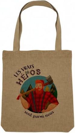 Fabulous Sac Shopping Tote Bag Aspect Lin - Les Vrais H&eacute;ros - B&ucirc;cheron M&eacute;tier For&ecirc;t Sac de Courses Toile Epaisse 360g Beige Naturel Cabas Port&eacute; Epaule Solide I