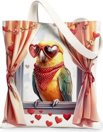Generic Sac fourre-tout en toile avec motif perroquets et oiseaux pour faire du shopping, 33 x 38,1 cm, sac &agrave; bandouli&egrave;re r&eacute;utilisable pour femme, peinture en