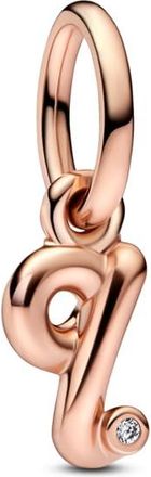 Pandora Buchstabe q Handschrift Charm-Anhänger aus Sterlingsilber mit Zirkonia in der Farbe Roségold, Kompatibel mit PANDORA Moments Armbänder, 782476C01